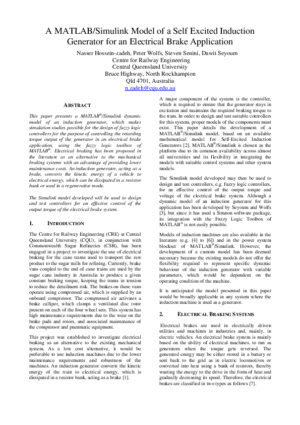 (PDF) A MATLAB/Simulink Model of a Self Excited Induction Generator for an Electrical Brake ...