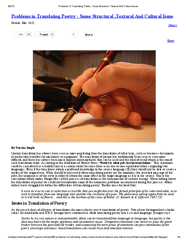 (PDF) Problems in Translating Poetry : Some Structural, Textural and ...