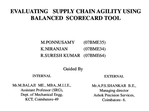 (PPT) final EVALUATING SUPPLY CHAIN AGILITY USING BALANCED SCORECARD TOOL