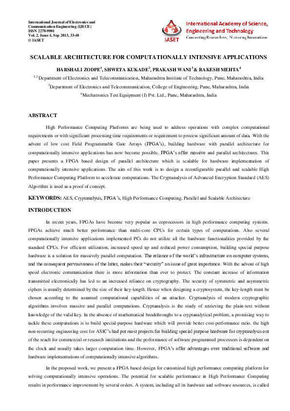 Pdf Scalable Architecture For Computationally Intensive Applications