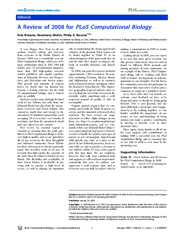 (PDF) A Review of 2008 for PLoS Computational Biology