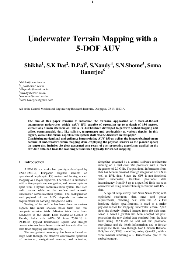 (PDF) Underwater Terrain Mapping with a 5 DOF AUV
