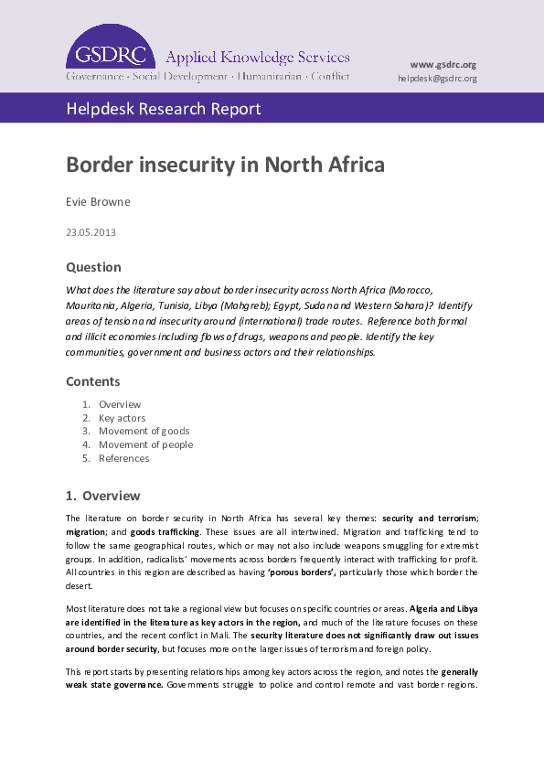 (PDF) GSDRC Helpdesk Report: Border insecurity in North Africa