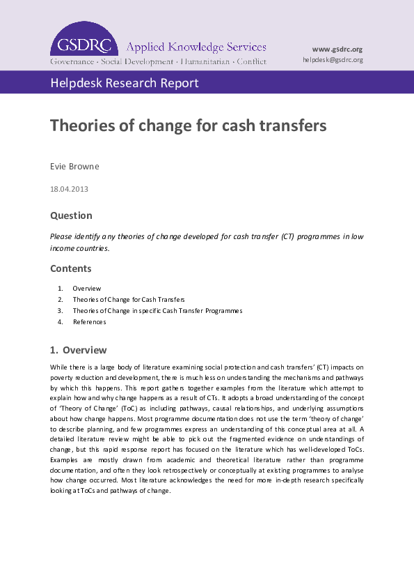 (PDF) GSDRC Helpdesk Report: Theories of change for cash transfers