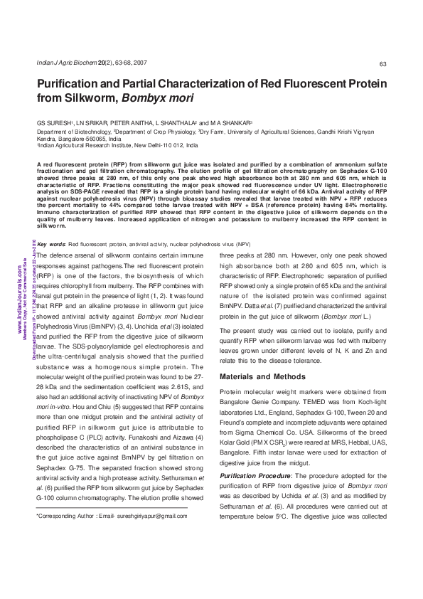 (PDF) Purification and Partial Characterization of Red Fluorescent Protein (PDF) Purification and Partial Characterization of Red Fluorescent Protein