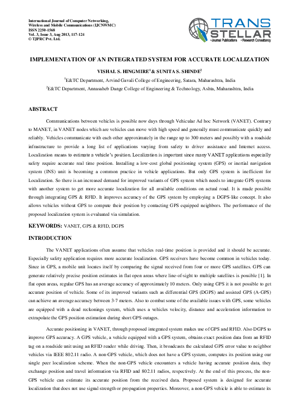 Pdf Implementation Of An Integrated System For Accurate Localization