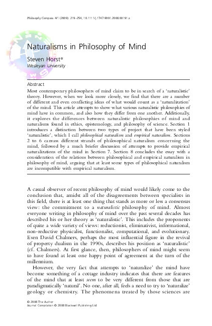 (PDF) Naturalisms in Philosophy of Mind