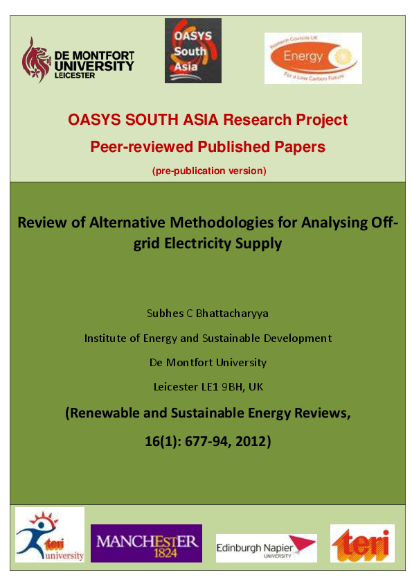 (PDF) Off-grid Analysis Methodology Review: RSER paper