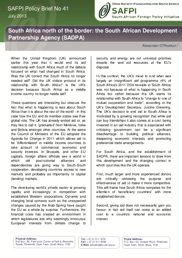 (PDF) South Africa north of the border: the South African Development ...