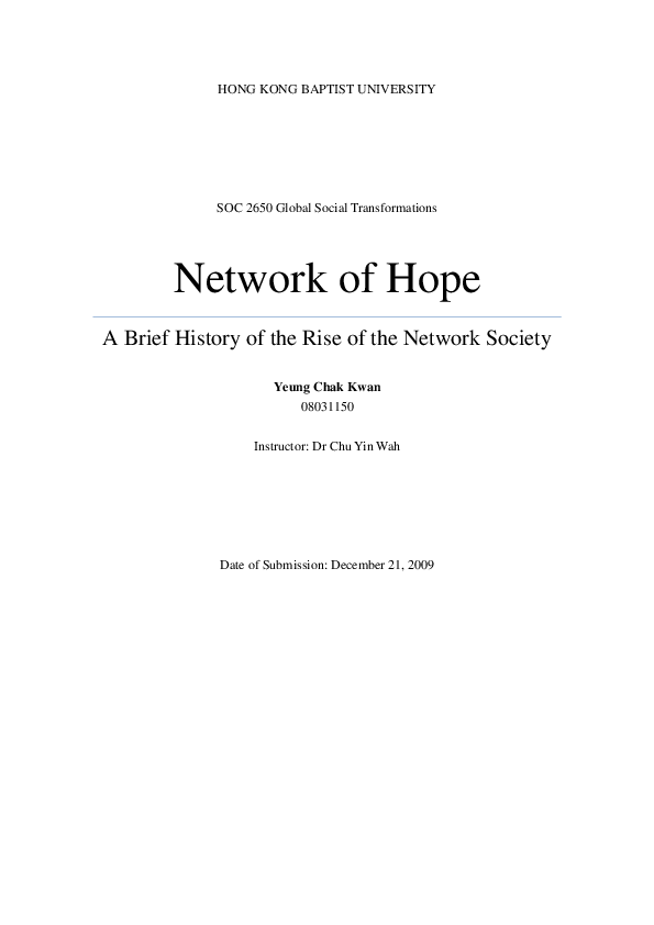 (PDF) Network of Hope: A Brief History of the Rise of the Network Society