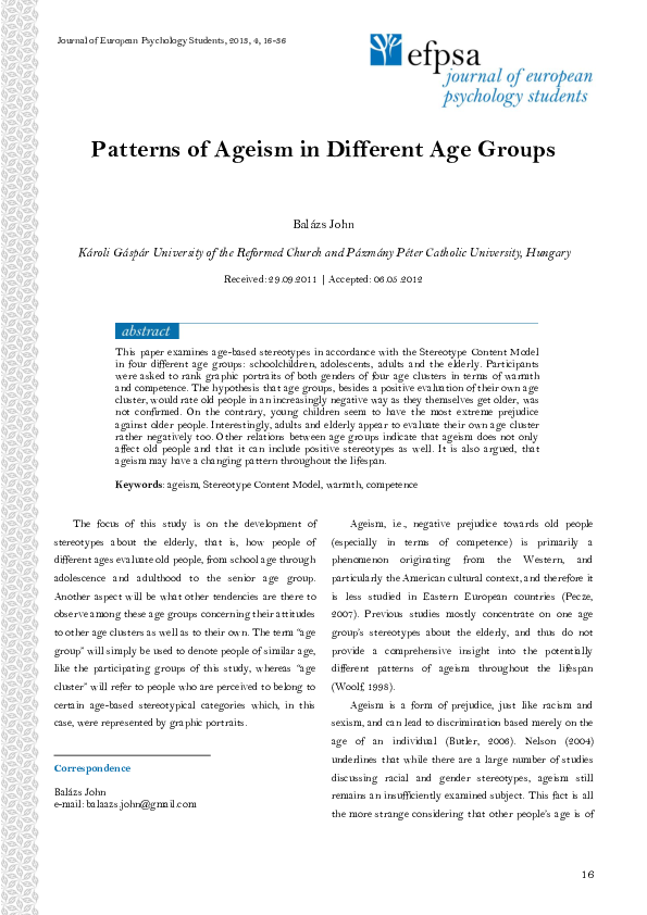 (PDF) Patterns of Ageism in Different Age Groups