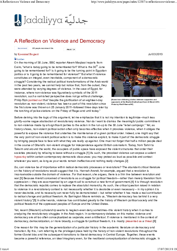 (PDF) A reflection on violence and democracy