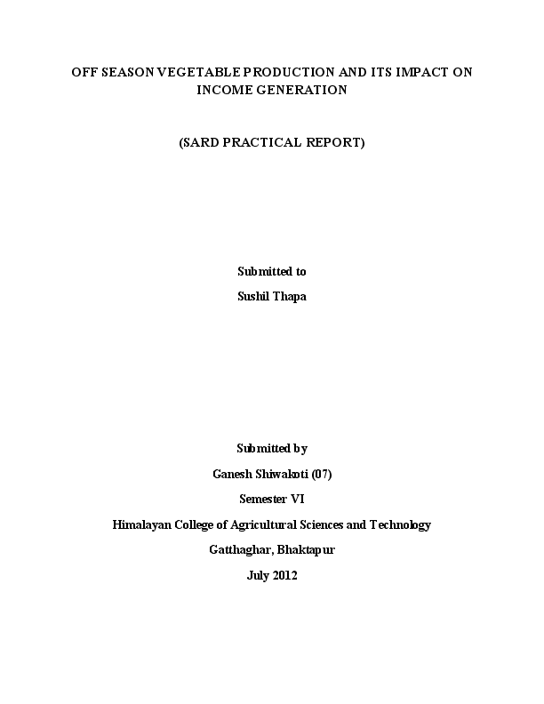(DOC) OFF SEASON VEGETABLE PRODUCTION AND ITS IMPACT ON INCOME GENERATION