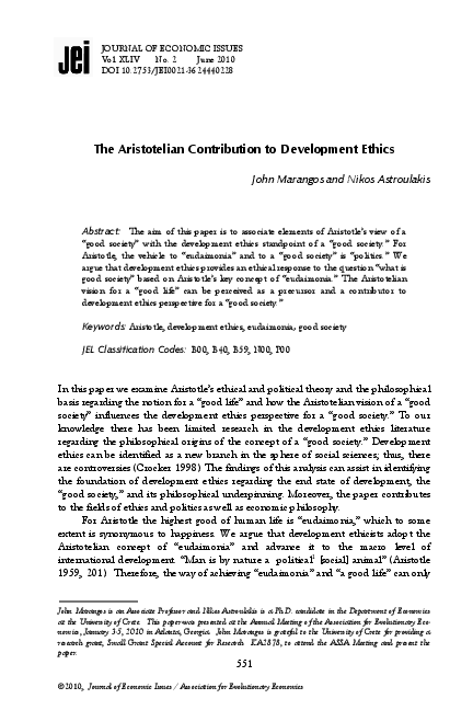 (PDF) The Aristotelian Contribution to Development Ethics
