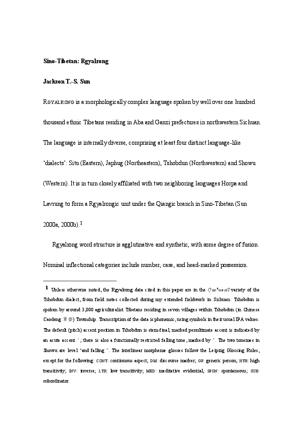 (PDF) Sino-Tibetan: Rgyalrong