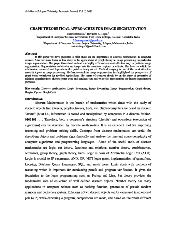 (PDF) Graph Theoretical Approaches for Image Segmentation