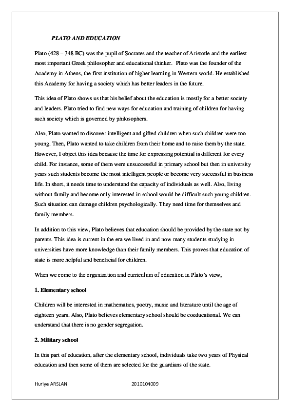 (DOC) PLATO AND EDUCATION