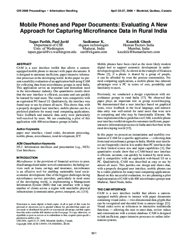 (PDF) Mobile phones and paper documents: evaluating a new approach for ...