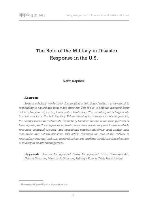 (PDF) The Role of the Military in Disaster Response in the U.S.