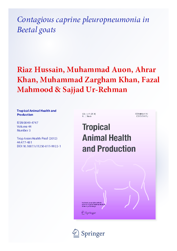 (PDF) Contagious caprine pleuropneumonia in Beetal goats