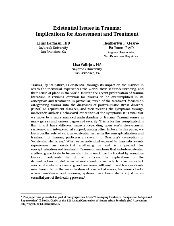 (PDF) Existential Issues in Trauma: Assessment and Treatment