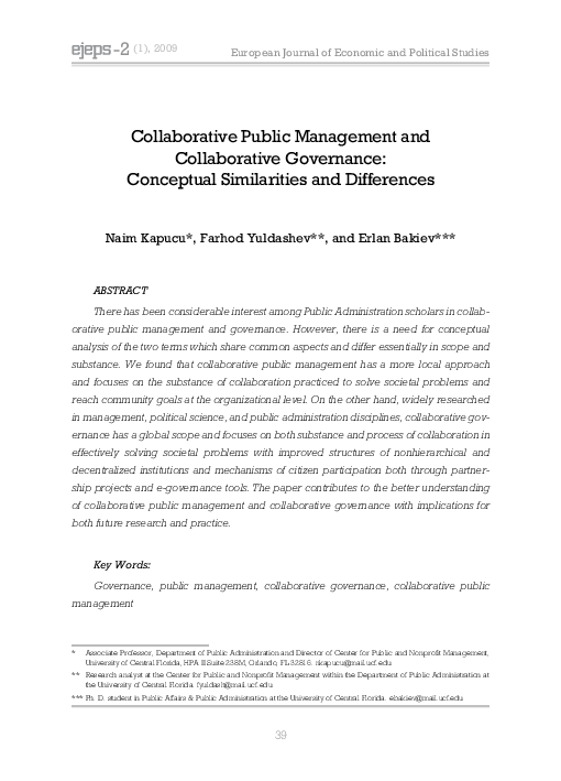 (PDF) Collaborative Public Management and Collaborative Governance ...