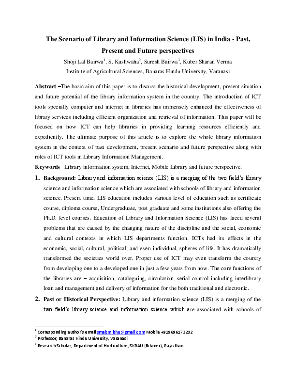 (PDF) The Scenario of Library and Information Science (LIS) in India ...