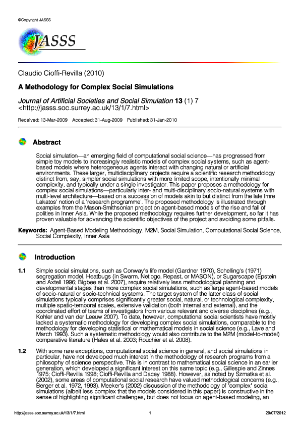 (PDF) A Methodology for Complex Social Simulations