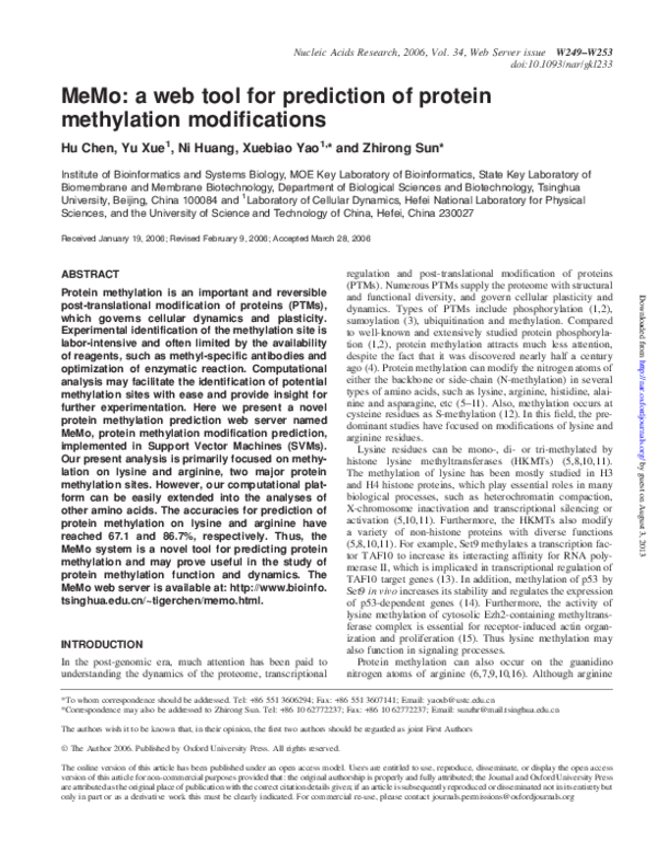 (PDF) MeMo: a web tool for prediction of protein methylation modifications