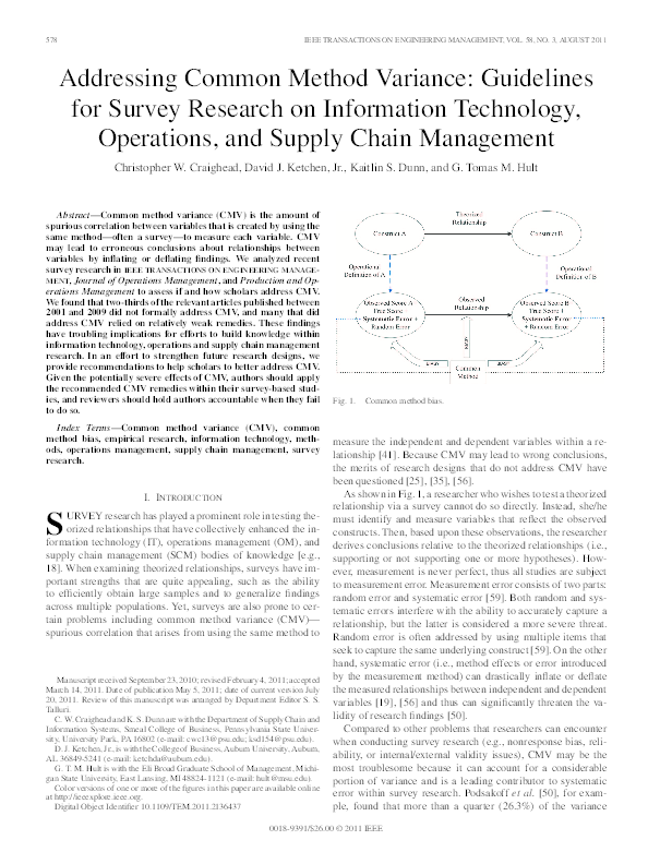 (PDF) Addressing Common Method Variance: Guidelines for Survey Research ...