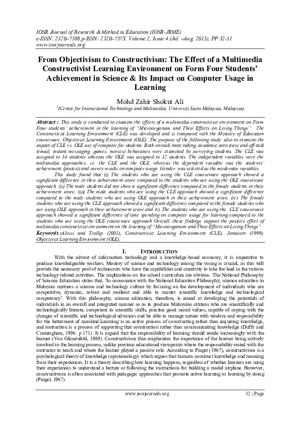 (PDF) From Objectivism to Constructivism: The Effect of a Multimedia Constructivist Learning ...