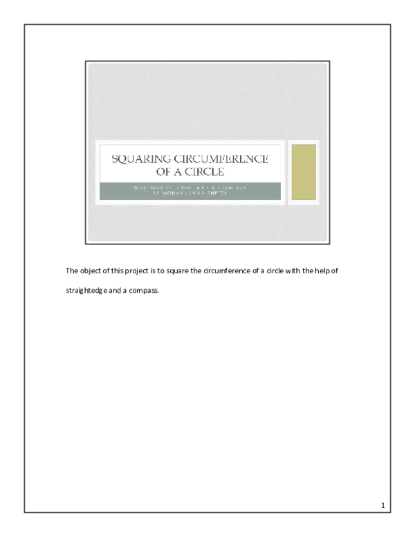 (PDF) Squaring circumference of a circle