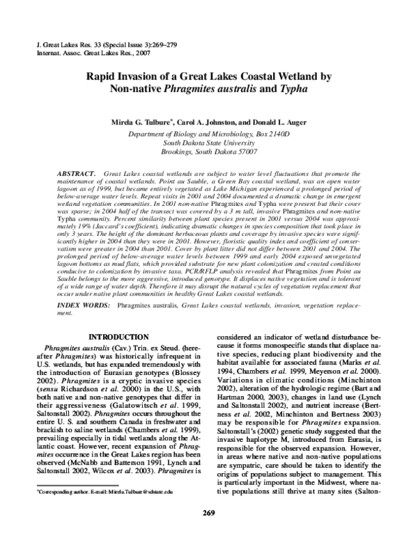 (PDF) Rapid invasion of a Great Lakes coastal wetland by non-native ...