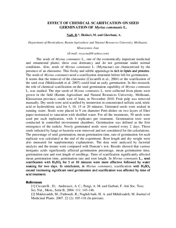 (PDF) EFFECT OF CHEMICAL SCARIFICATION ON SEED GERMINATION OF Myrtus ...