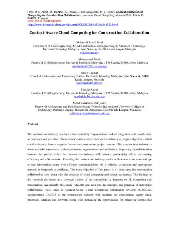 (PDF) Context-Aware Cloud Computing for Construction Collaboration