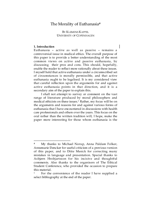 (PDF) The Morality of Euthanasia