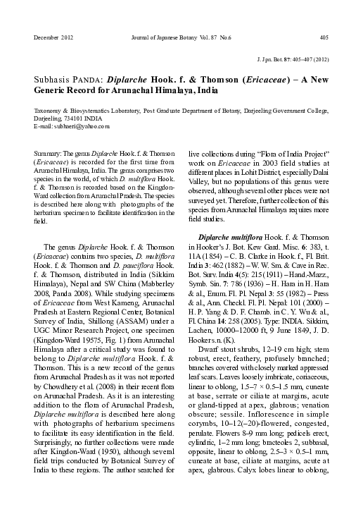 (PDF) New Generic Record for Diplarche Hook.f. & Thomson (Ericaceae ...