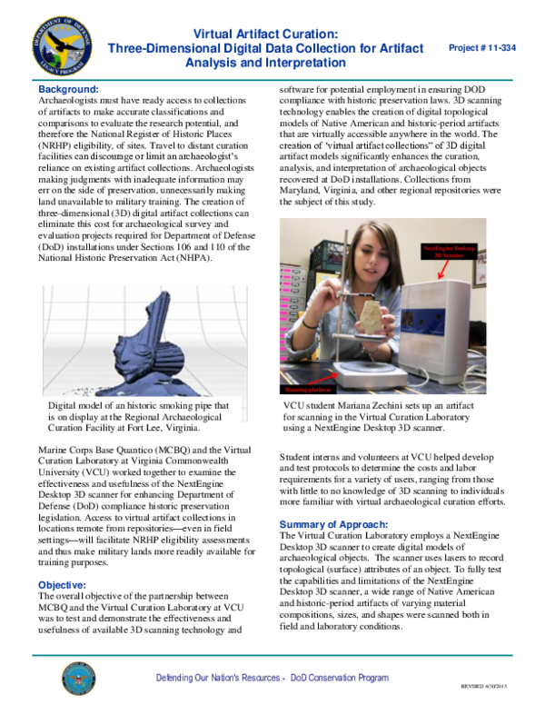 (PDF) Virtual Artifact Curation: Three-Dimensional Digital Data Collection for Artifact Analysis ...