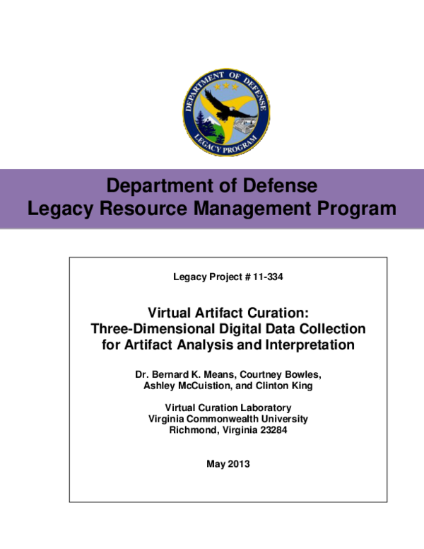 (PDF) Final Report: Virtual Artifact Curation: Three-Dimensional ...