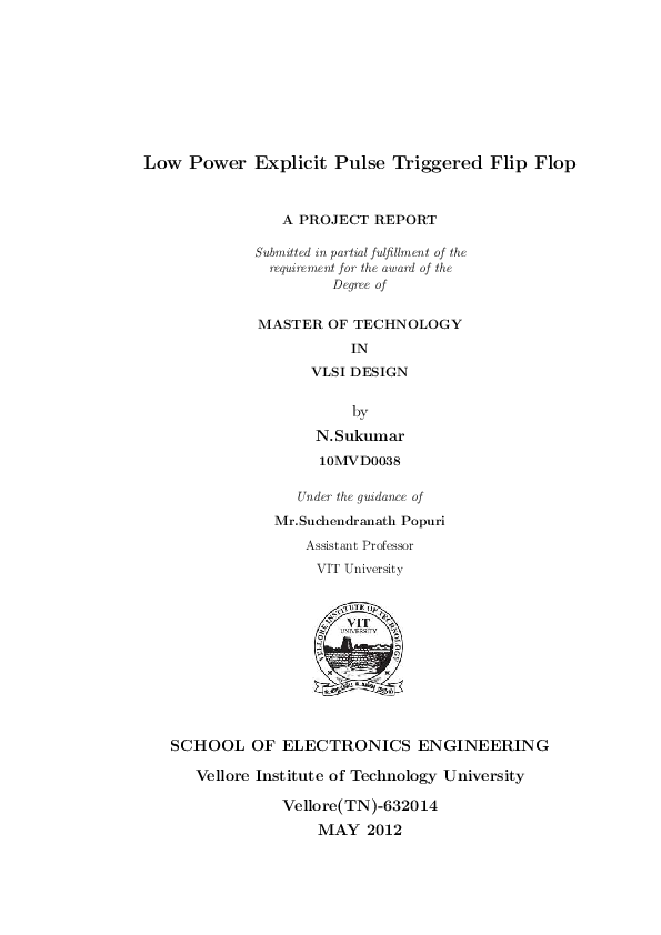 (PDF) Low Power Explicit Pulse Triggered Flip Flop A PROJECT REPORTIN VLSI DESIGN