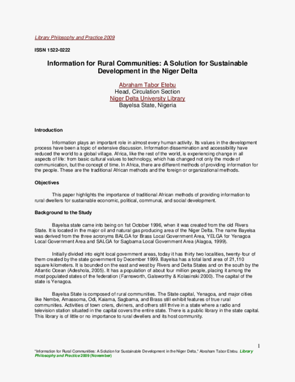 (PDF) Information for Rural Communities: A Solution for Sustainable ...