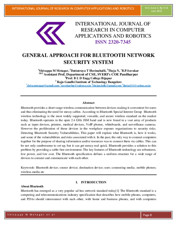 (PDF) GENERAL APPROACH FOR BLUETOOTH NETWORK SECURITY SYSTEM