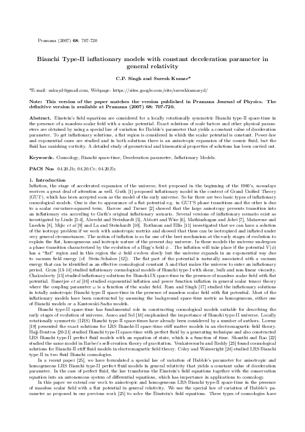 (PDF) Bianchi Type-II inflationary models with constant deceleration ...