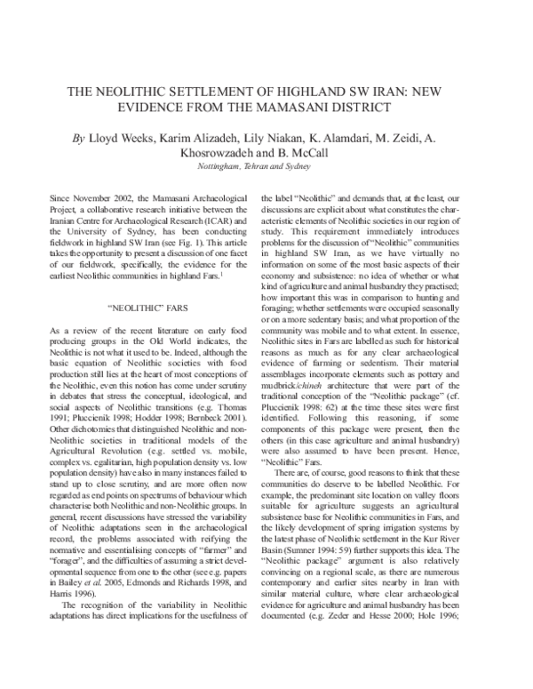 (PDF) THE NEOLITHIC SETTLEMENT OF HIGHLAND SW IRAN: NEW EVIDENCE FROM ...
