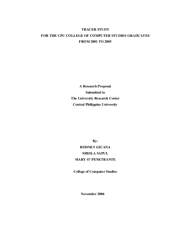 (PDF) TRACER STUDY FOR THE CPU COLLEGE OF COMPUTER STUDIES GRADUATES