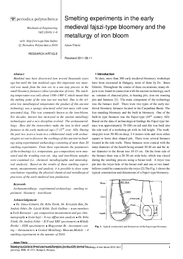 (PDF) Smelting experiments in the early medieval fajszi-type bloomery ...