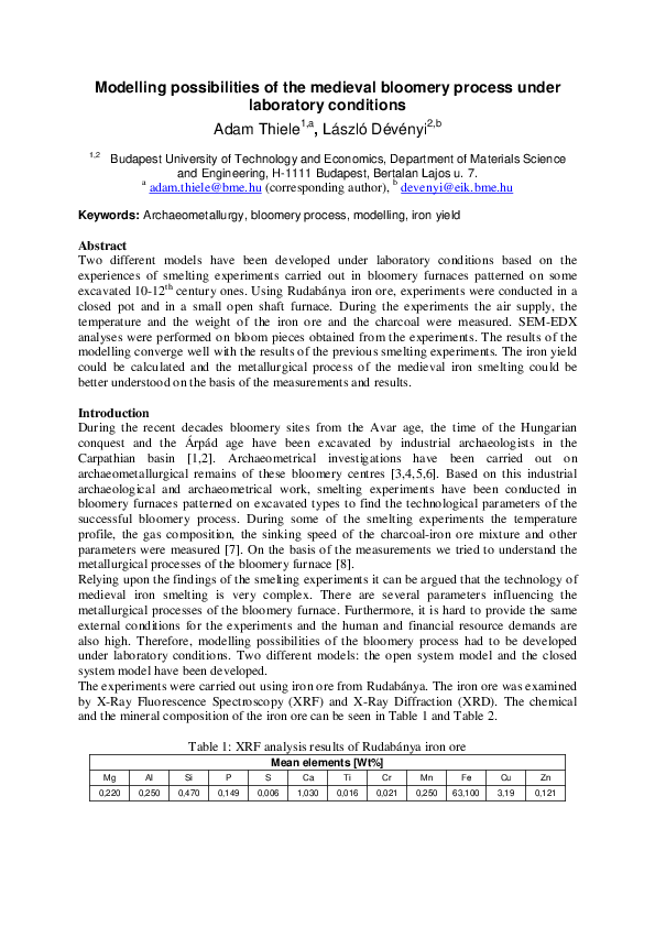 (PDF) Modelling possibilities of the medieval bloomery process under ...