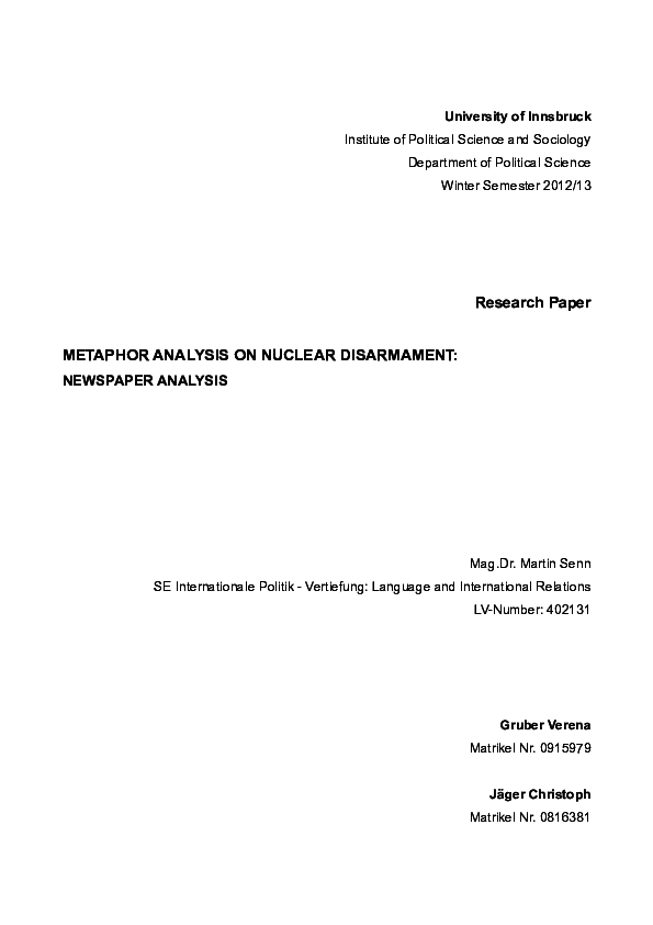 (PDF) Metaphor Analysis on Nuclear Disarmament - Newspaper Analysis
