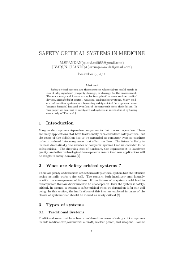 (PDF) Safety Critical Systems in medical Field