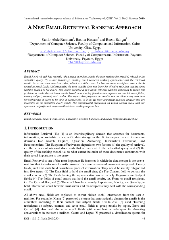 (PDF) A New Email Retrieval Ranking Approach